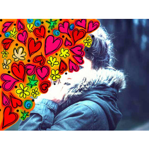 Your Photo On Half Color Background And Half Hearts 000 Photo Effect